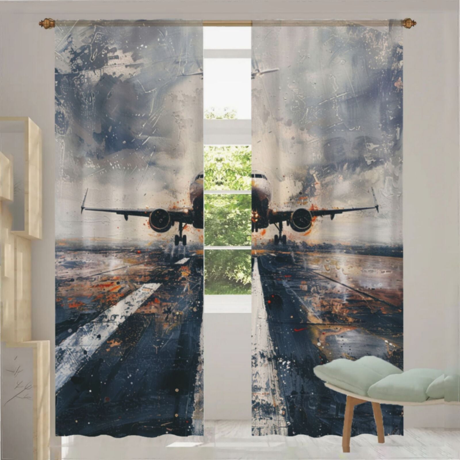 Airplane Takeoff (73) Tulle Sheer Window Curtains For Living Room ...