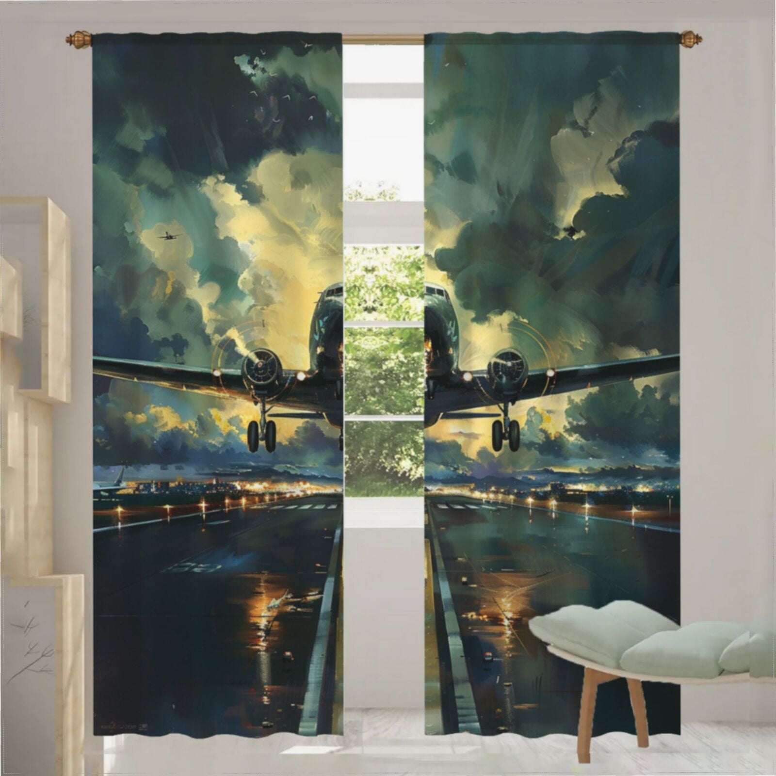 Airplane Takeoff (75) Curtain For Living Room Bedroom Kitchen Window ...