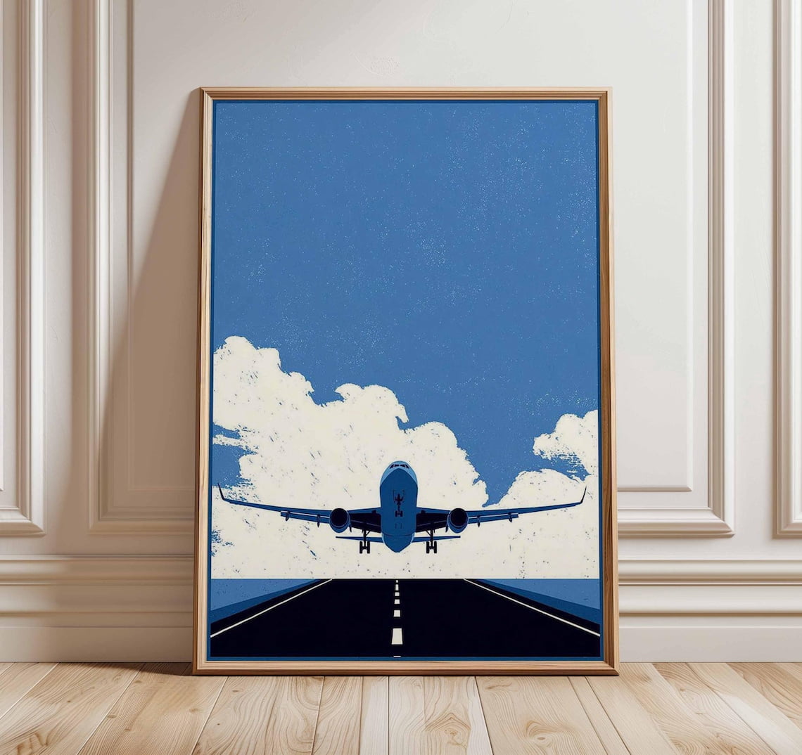 Airplane Takeoff Aviation Modern Aircraft Travel Pilot Runway Art Print ...