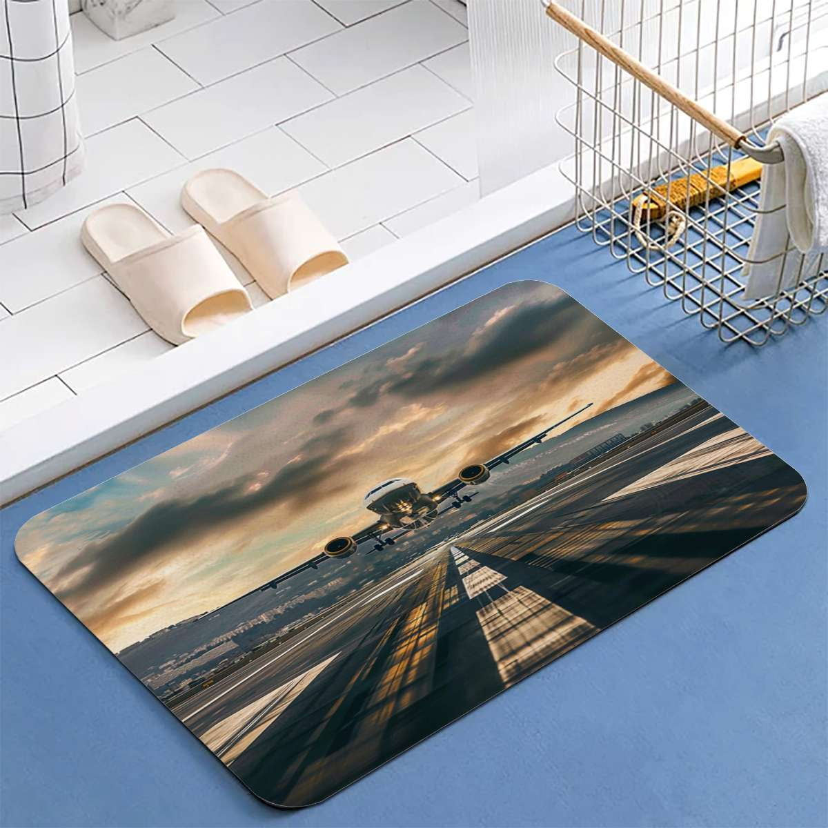 Airplane Takeoff Diatomite Bath Mats Bathroom Absorbent Anti Slip Floor ...