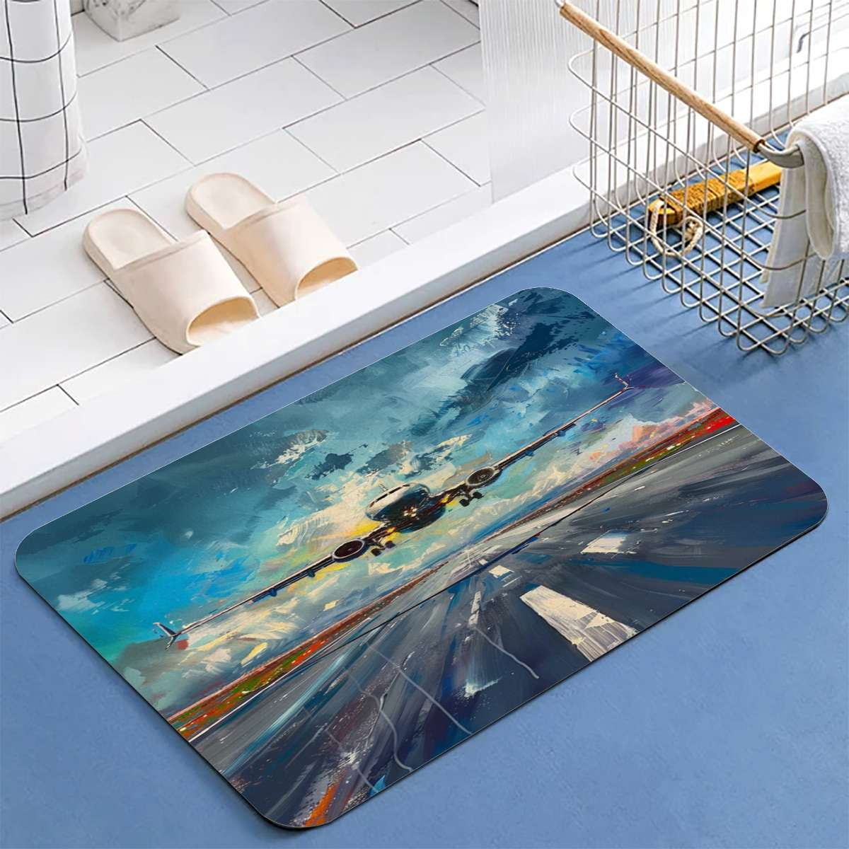Airplane Takeoff Diatomite Bath Mats Bathroom Absorbent Anti Slip Floor ...