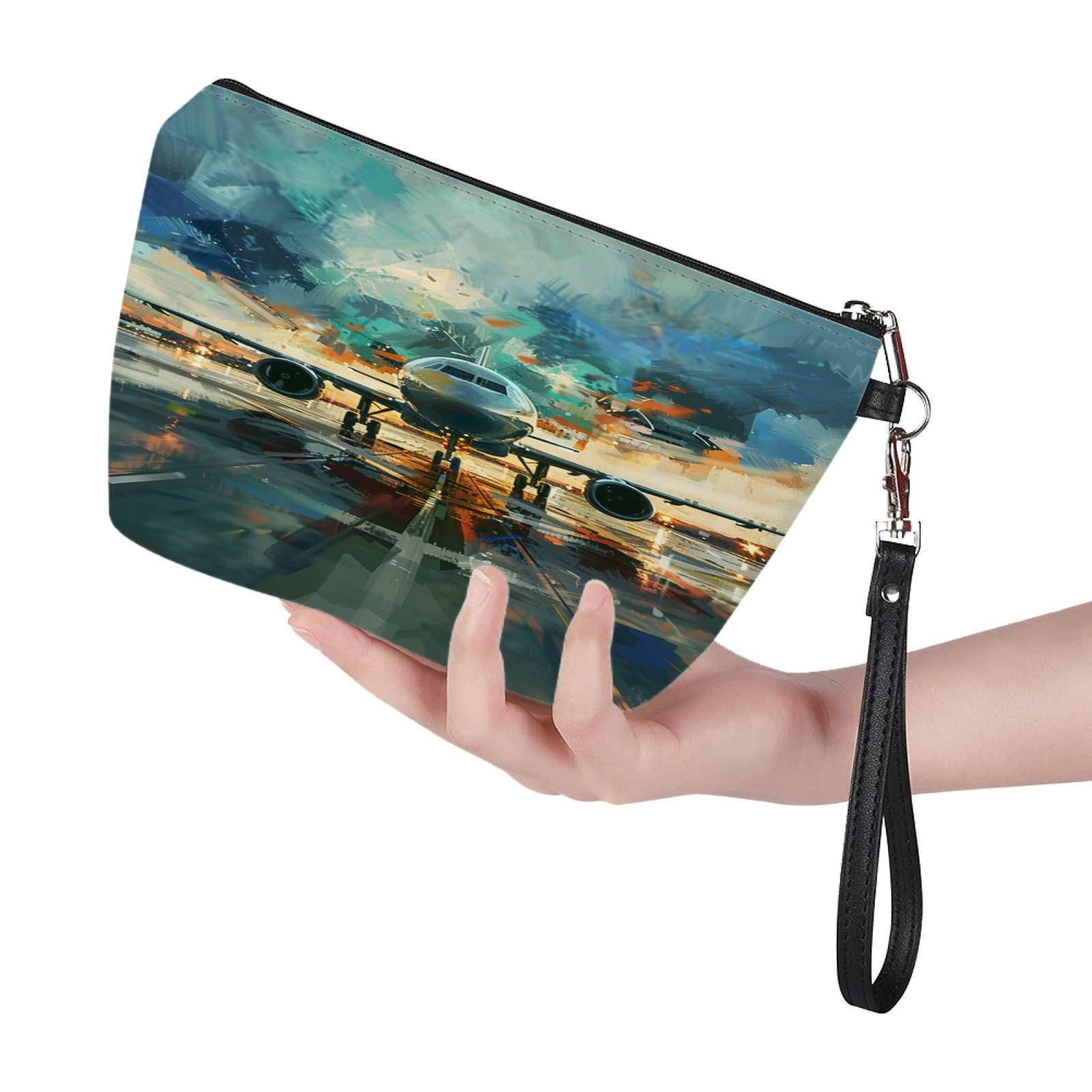 Airplane Takeoff Leather Makeup Bag Small Travel Cosmetic Bag For Women ...