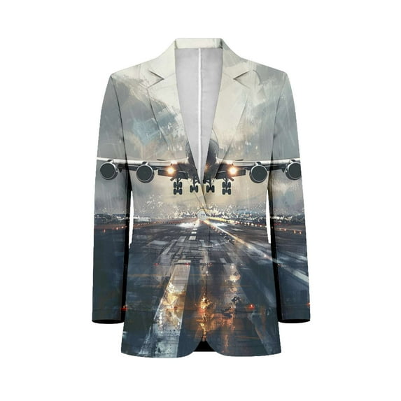 Airplane Takeoff Mens Suits Shawl Collar Slim Fit Suit Mens Groom ...