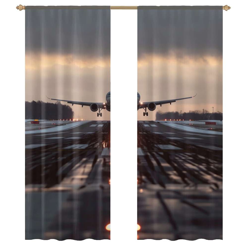 Airplane Takeoff Sheer Voile Curtain Window Tulle Curtains For Living ...