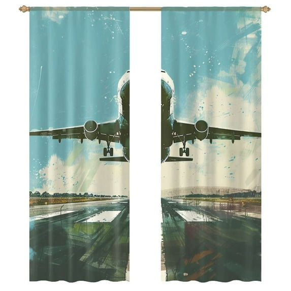 Airplane Takeoff Sheer Voile Curtain Window Tulle Curtains For Living ...