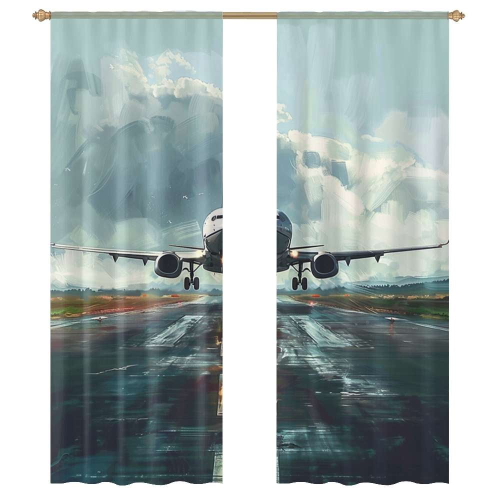 Airplane Takeoff Sheer Voile Curtain Window Tulle Curtains For Living ...