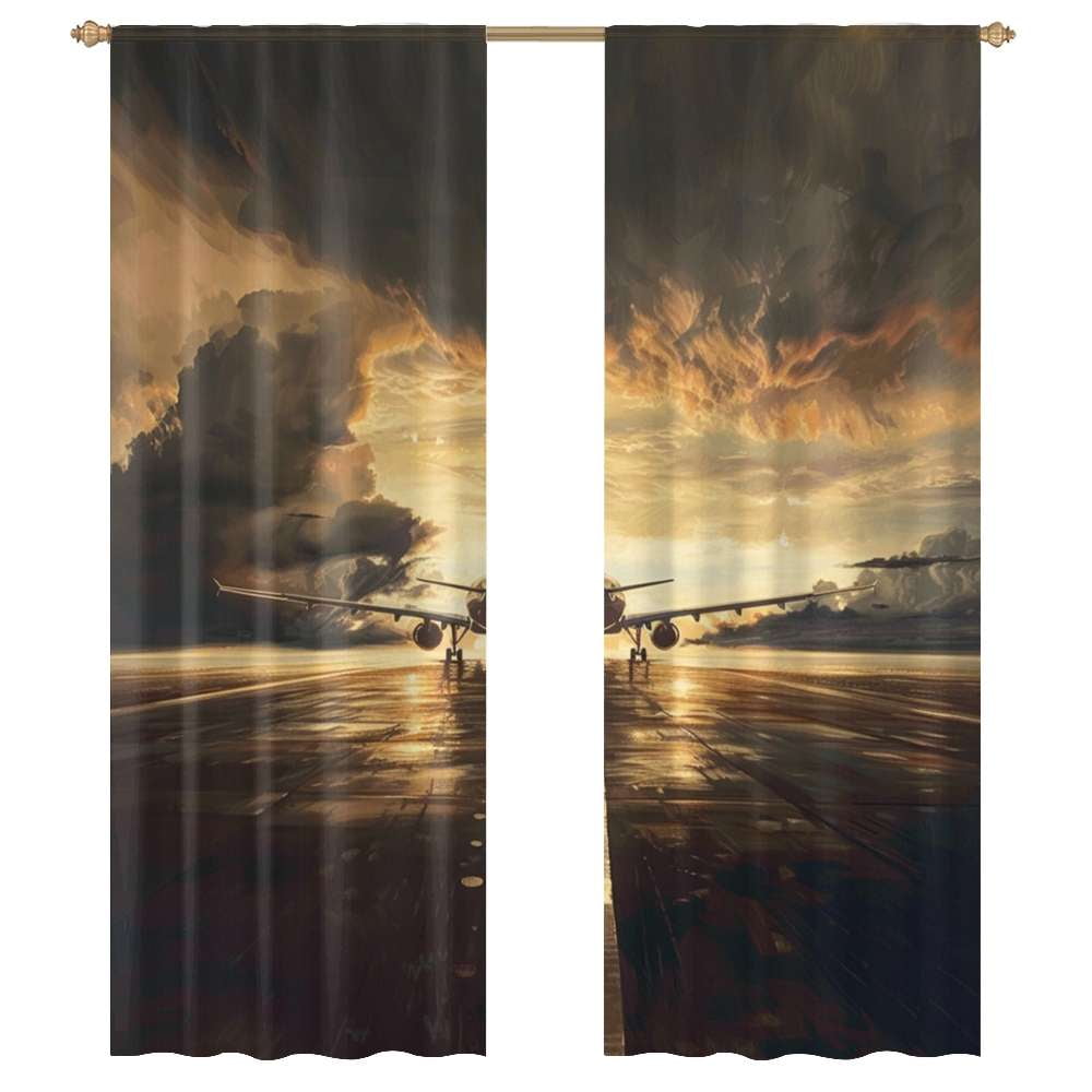 Airplane Takeoff Sheer Voile Curtain Window Tulle Curtains For Living ...