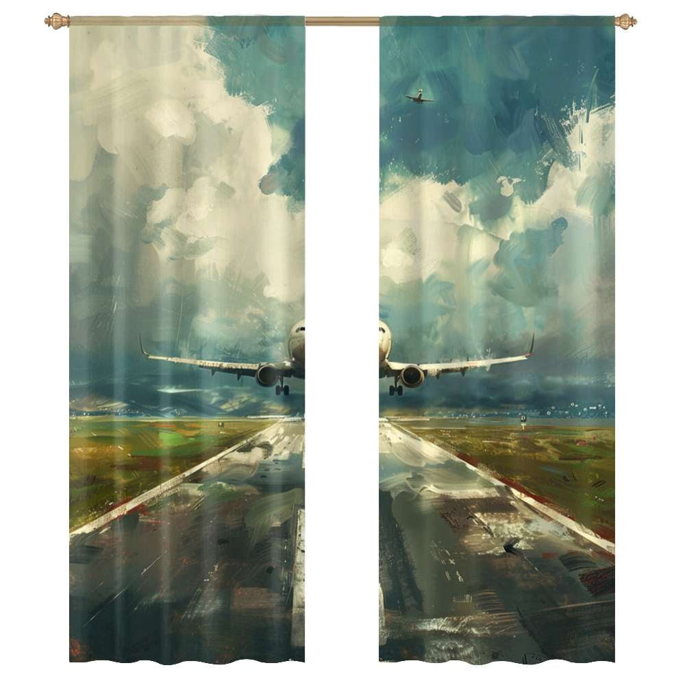Airplane Takeoff Sheer Voile Curtain Window Tulle Curtains For Living ...