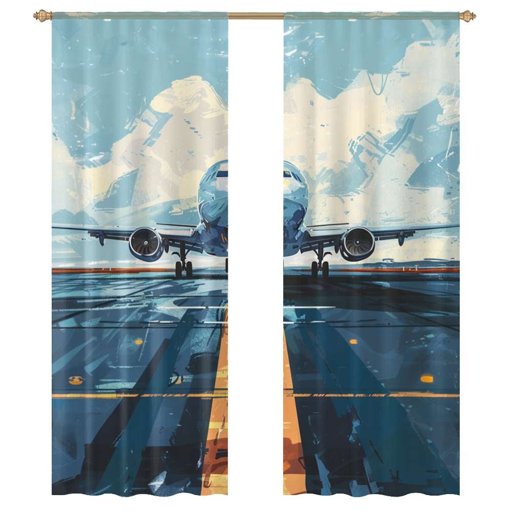 Airplane Takeoff Sheer Voile Curtain Window Tulle Curtains For Living ...