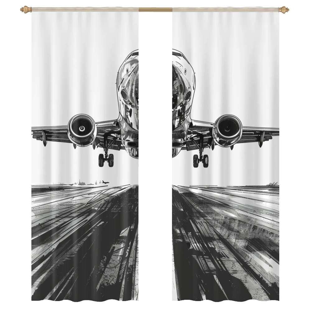Airplane Takeoff Sheer Window Curtains for Living Room Kitchen Bedroom ...