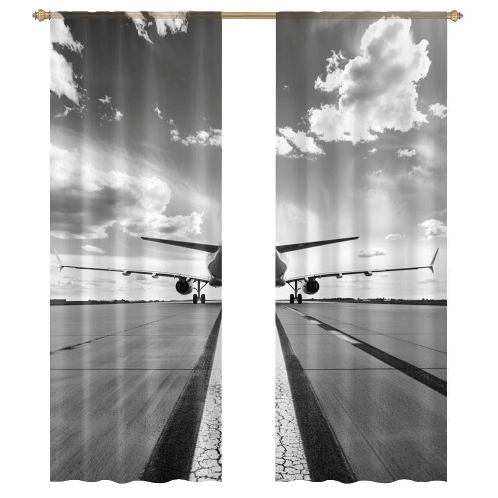 Airplane Takeoff Sheer Window Curtains for Living Room Kitchen Bedroom ...