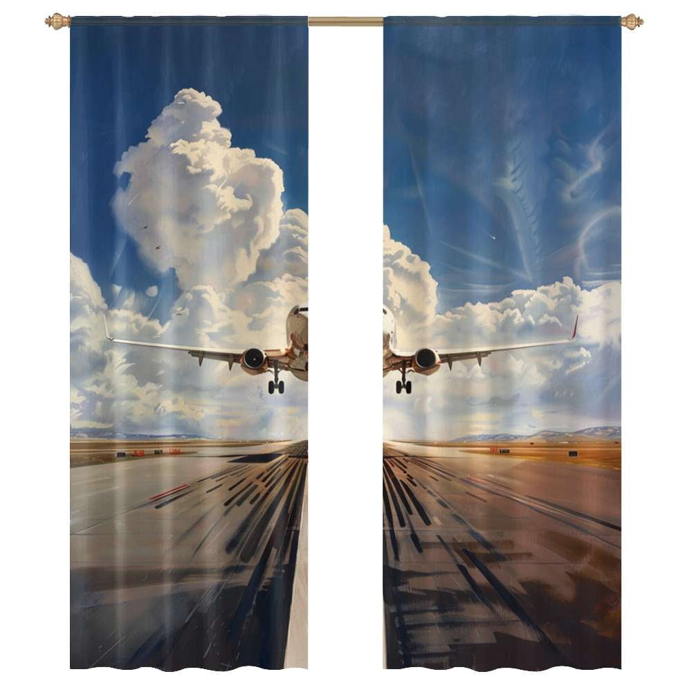 Airplane Takeoff Sheer Window Curtains for Living Room Kitchen Bedroom ...