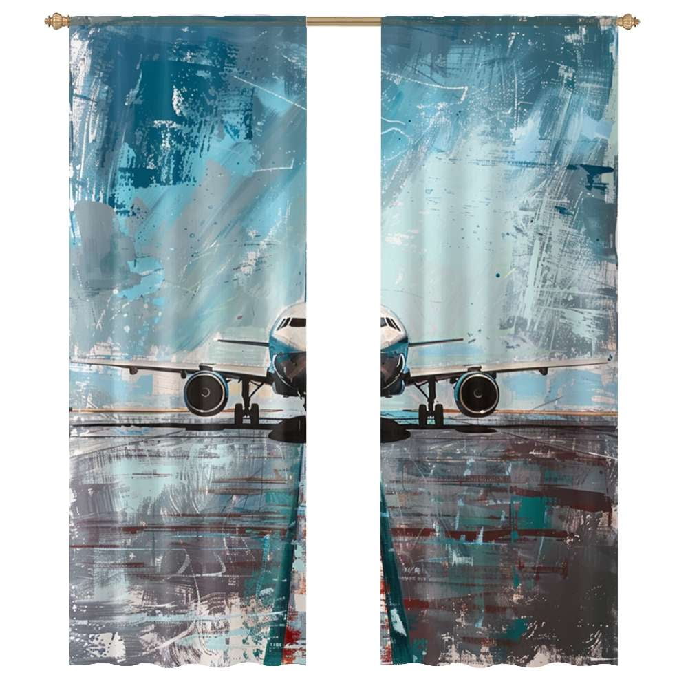 Airplane Takeoff Tulle Curtains For Living Room Chiffon Sheer Voile ...
