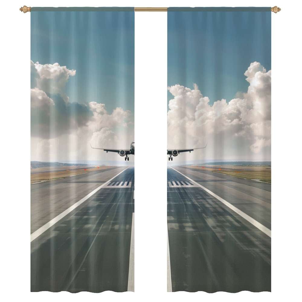 Airplane Takeoff Tulle Curtains For Living Room Chiffon Sheer Voile ...