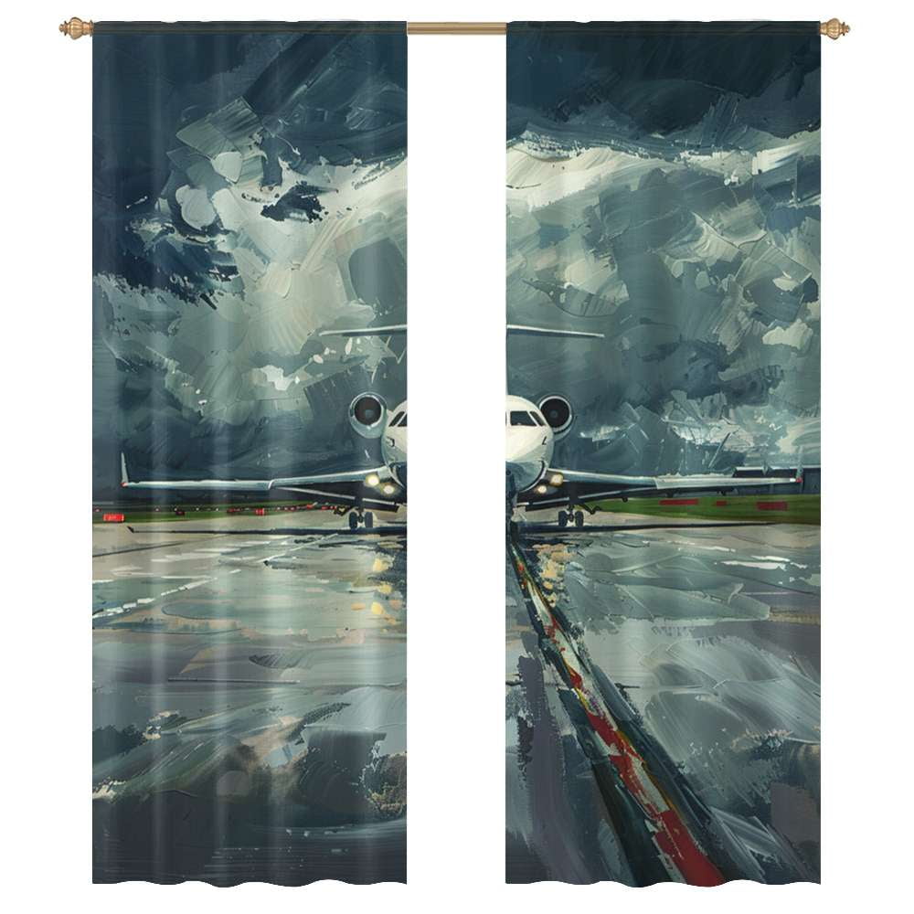 Airplane Takeoff Tulle Curtains For Living Room Chiffon Sheer Voile ...