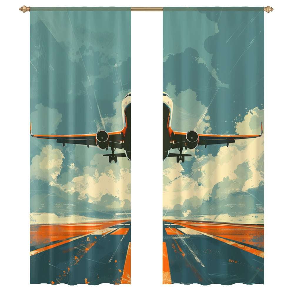 Airplane Takeoff Tulle Curtains For Living Room Chiffon Sheer Voile ...