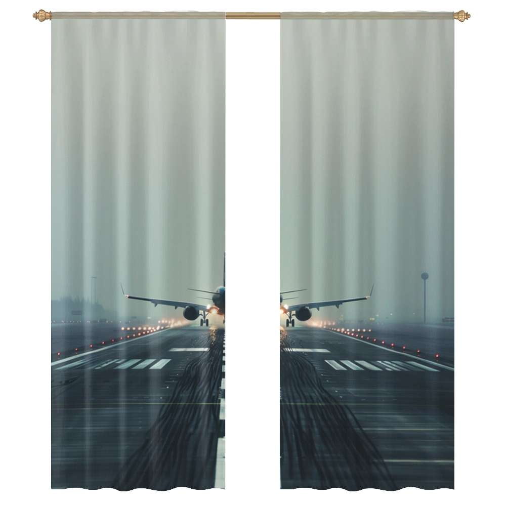 Airplane Takeoff Tulle Curtains For Living Room Chiffon Sheer Voile ...