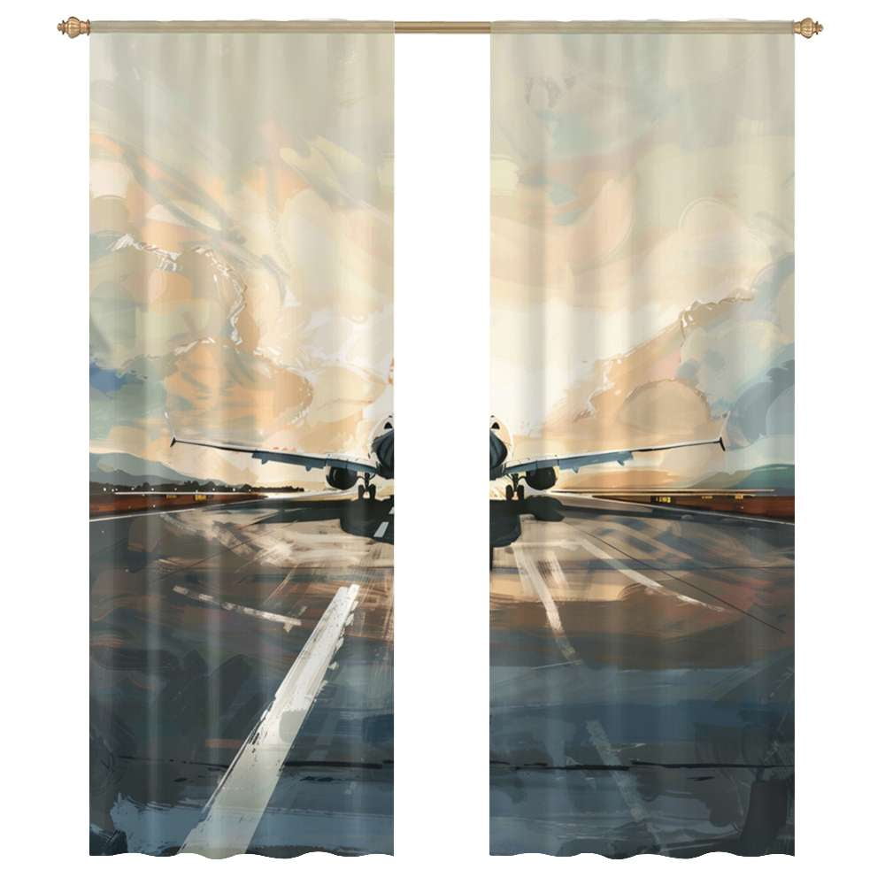 Airplane Takeoff Tulle Curtains For Living Room Chiffon Sheer Voile ...