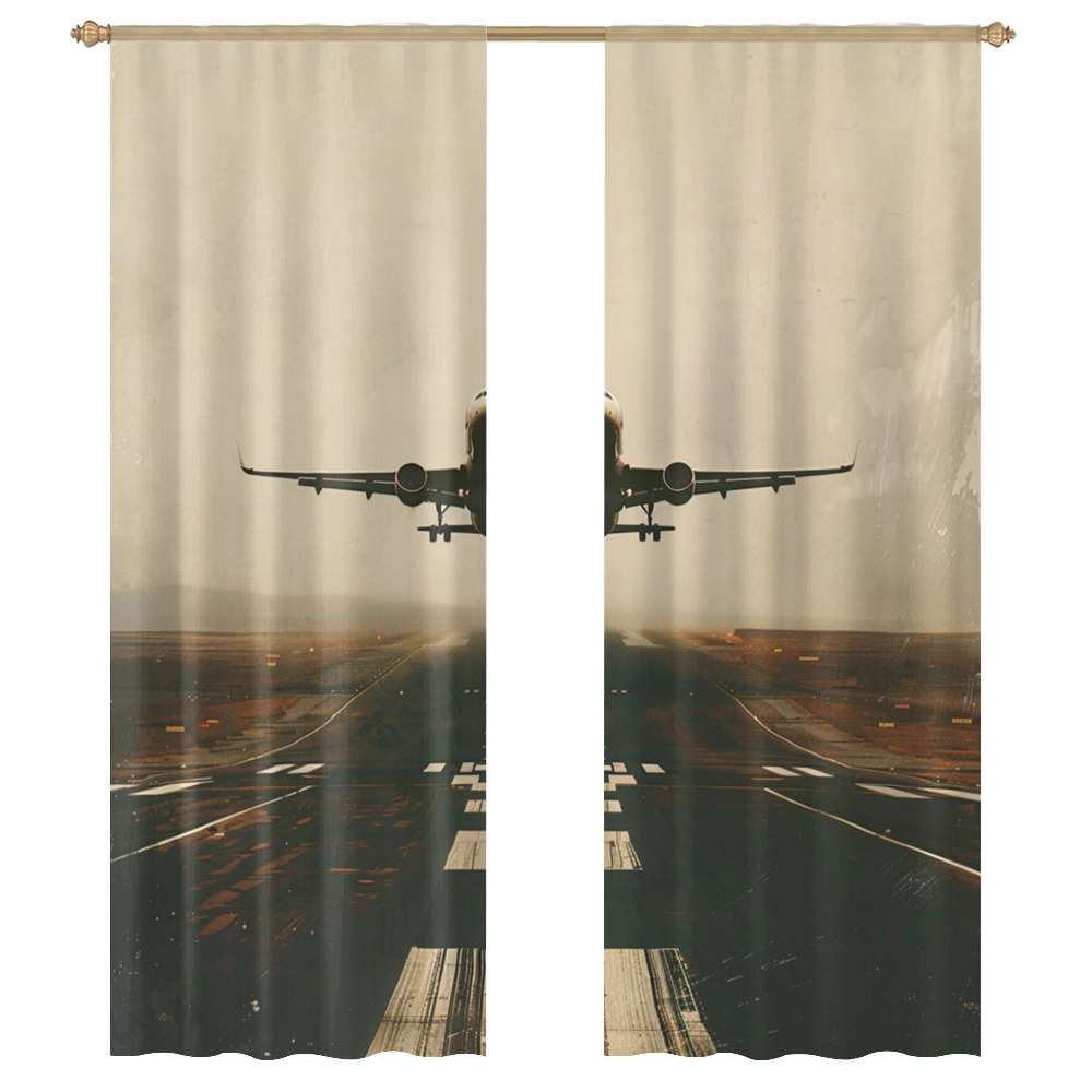 Airplane Takeoff Tulle Curtains For Living Room Chiffon Sheer Voile ...