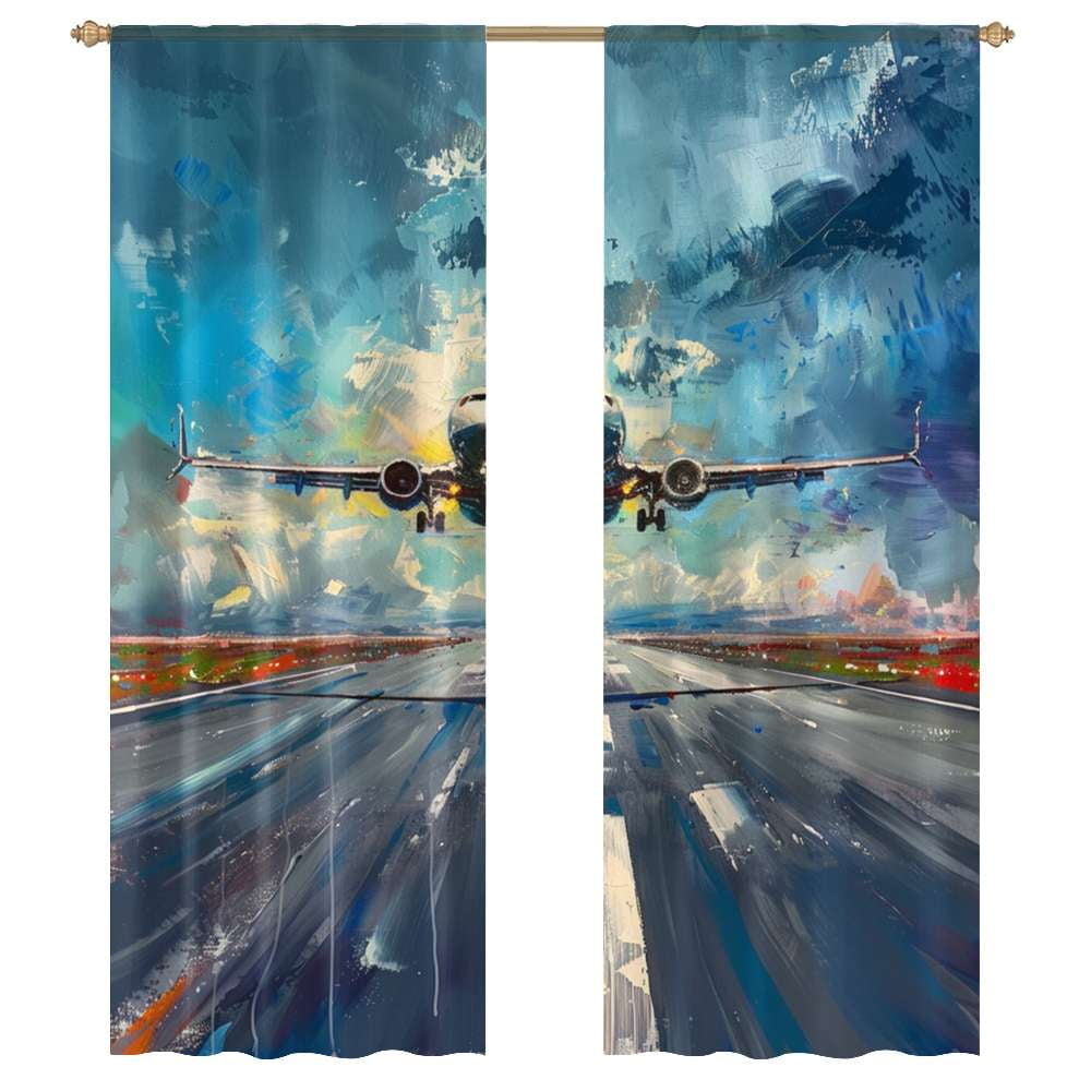 Airplane Takeoff Tulle Curtains For Living Room Chiffon Sheer Voile ...