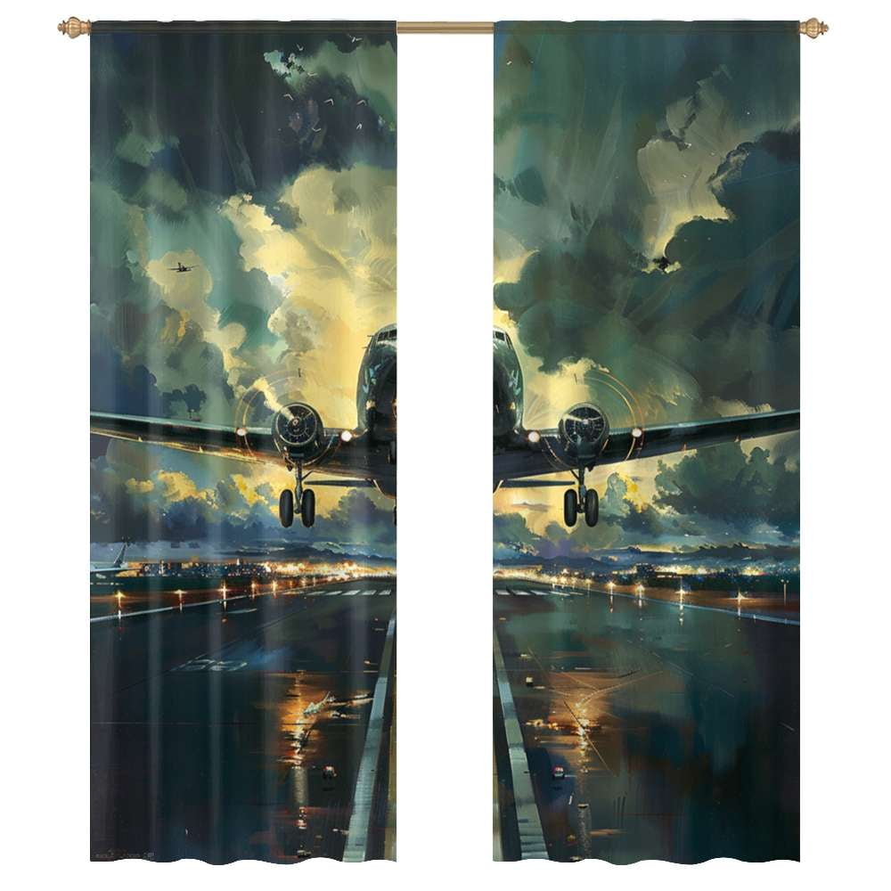 Airplane Takeoff Tulle Curtains For Living Room Chiffon Sheer Voile ...
