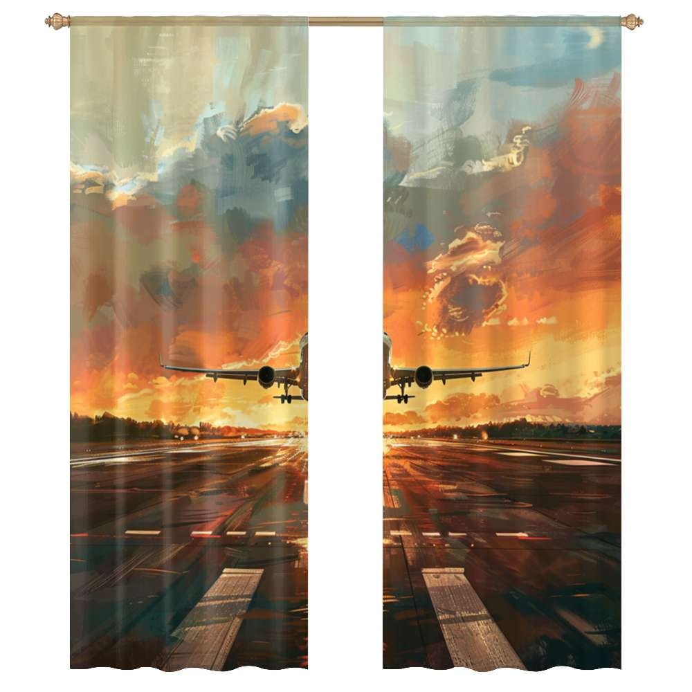 Airplane Takeoff Tulle Curtains For Living Room Chiffon Sheer Voile ...