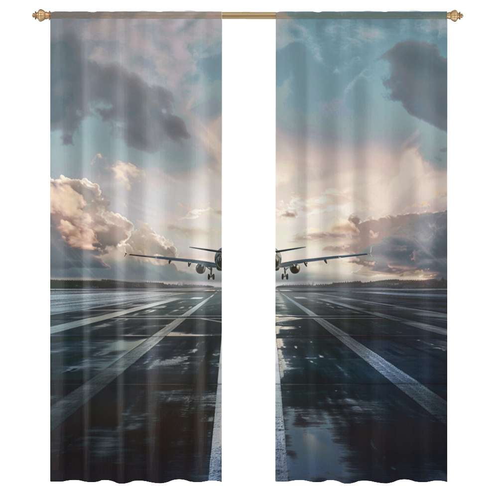 Airplane Takeoff Tulle Curtains For Living Room Chiffon Sheer Voile ...