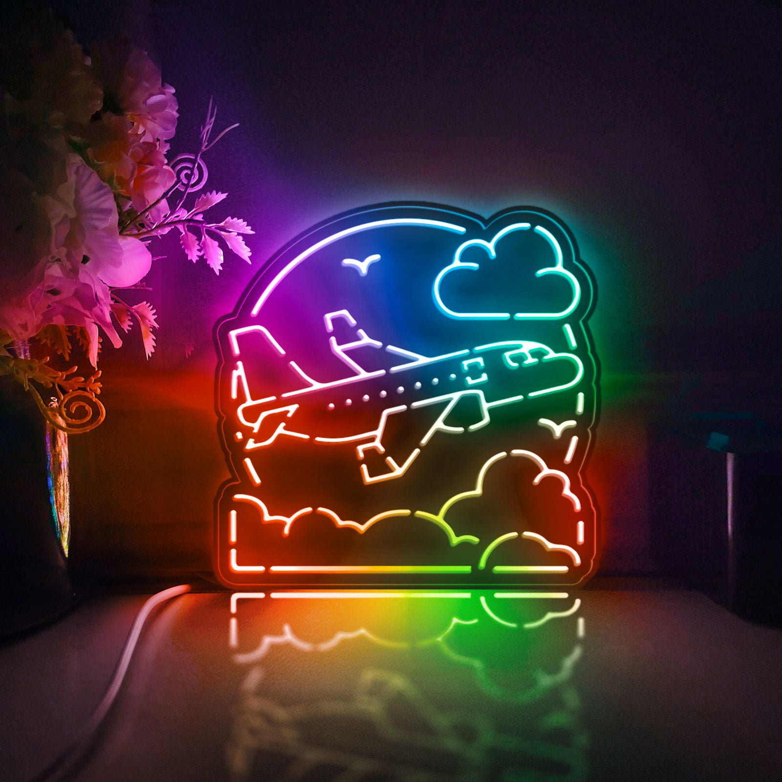 Airplane Taking Off Led Light Box, Dimmable Neon-Like Light Signs USB ...