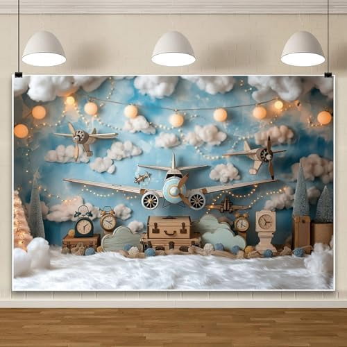 Airplane Theme Birthday Cool Backdrop Cartoon Fighter Jet Clouds Blue ...