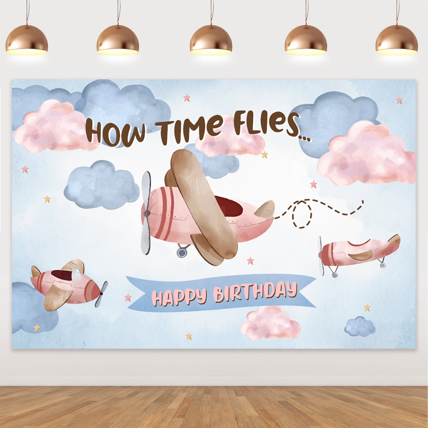 Airplane Theme Girls Birthday Decorations How Time Flies Backdrop for ...