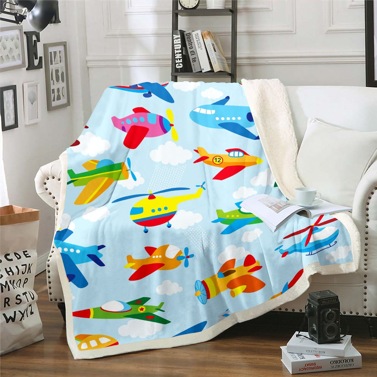 Airplane Throw Blanket Multicolor Aircraft Blanket 50"x60",Watercolor ...