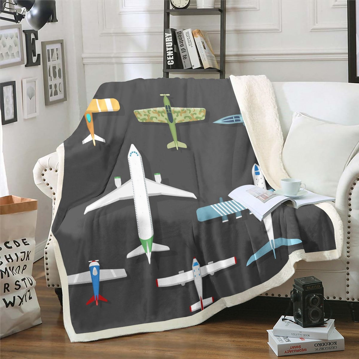 Airplane Throw Blanket Throw Size,Aircraft Print Fleece Blanket for ...
