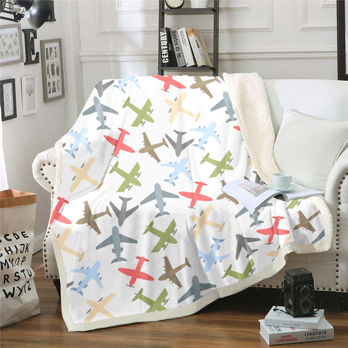 Airplane Throw Size Blanket for Kids Cartoon Aircraft Print Throw ...