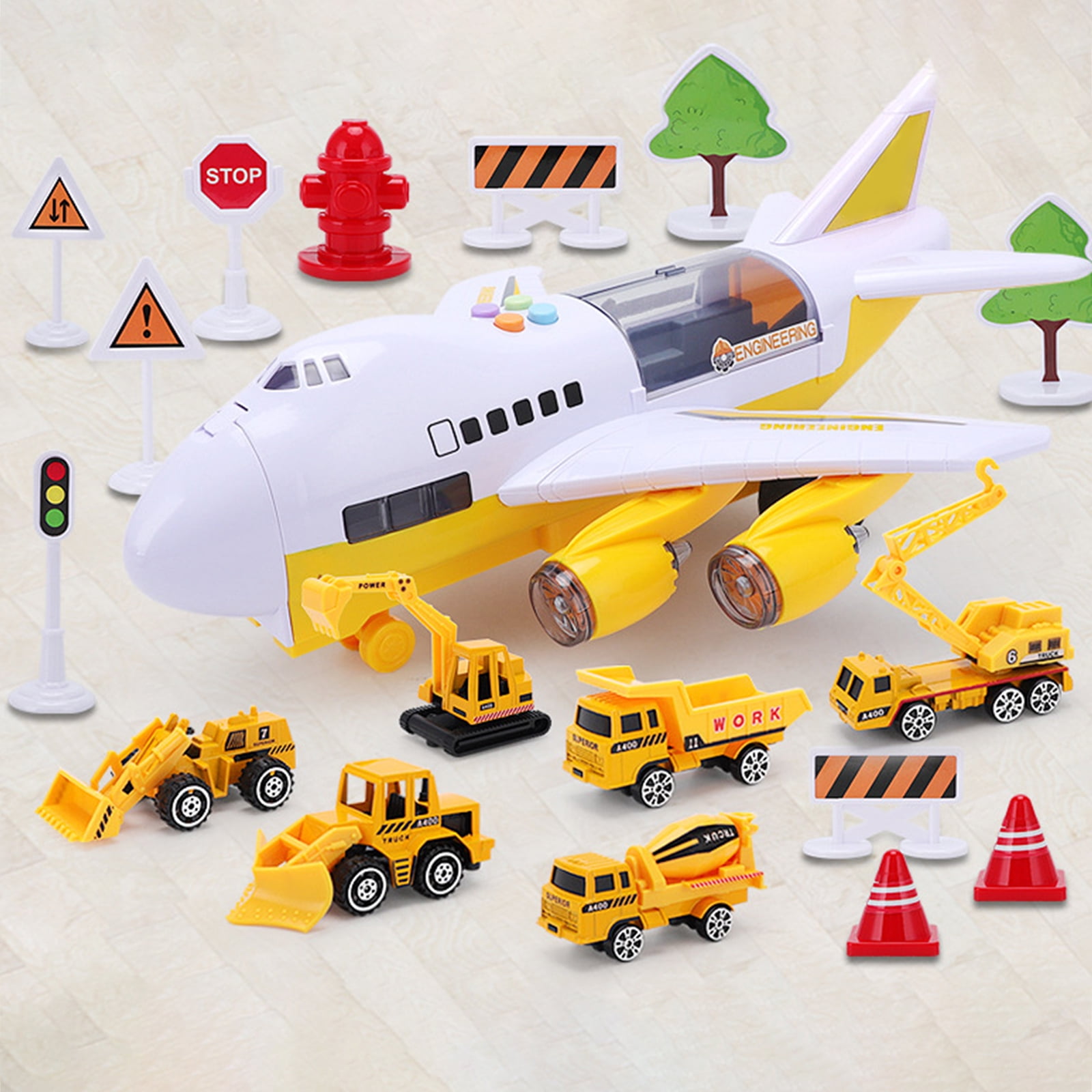 Airplane Toy with Construction Toy Cars Set, Transport Cargo Airplane ...