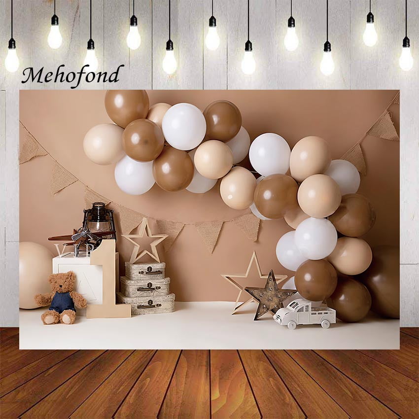 Airplane Travel Balloons Bear Boy 1st Birthday Party Cake Smash ration ...