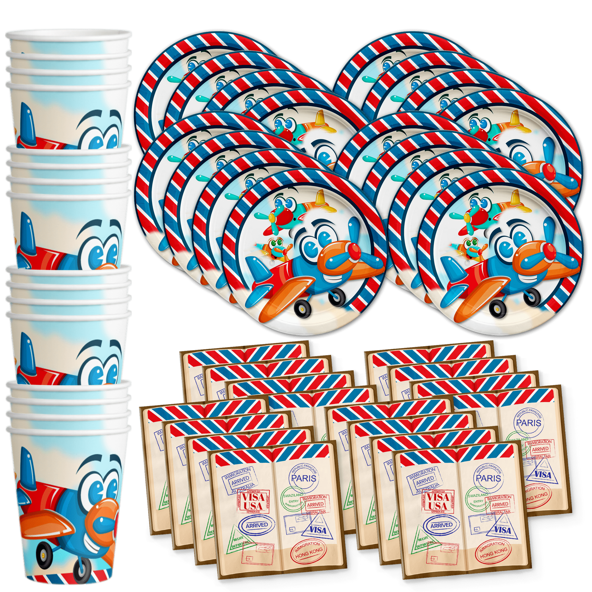Airplane Travel Birthday Party Supplies Set Plates Napkins Cups ...