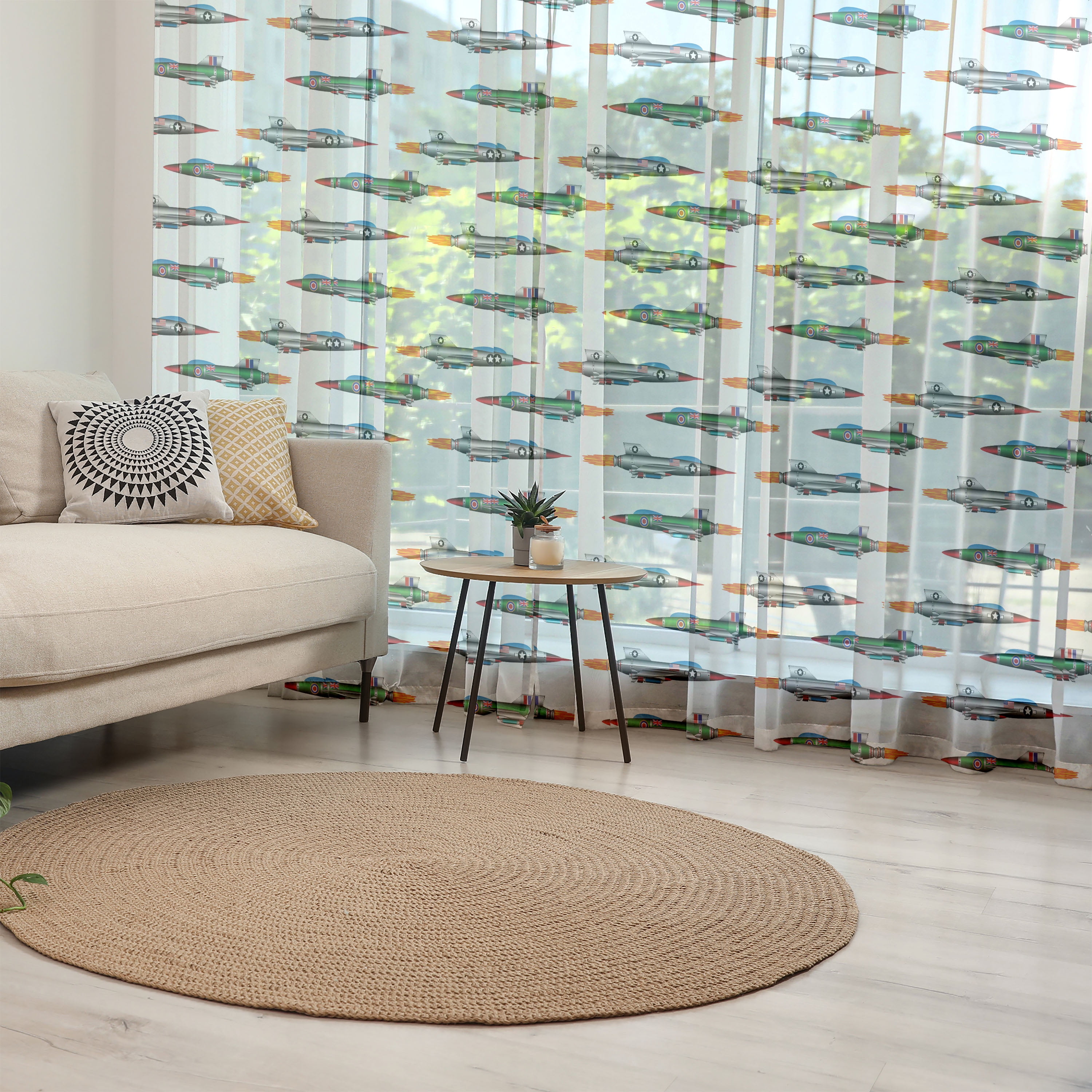 Airplane Tulle Curtains with Rod Pocket, Jet-Planes Aviation Attack ...