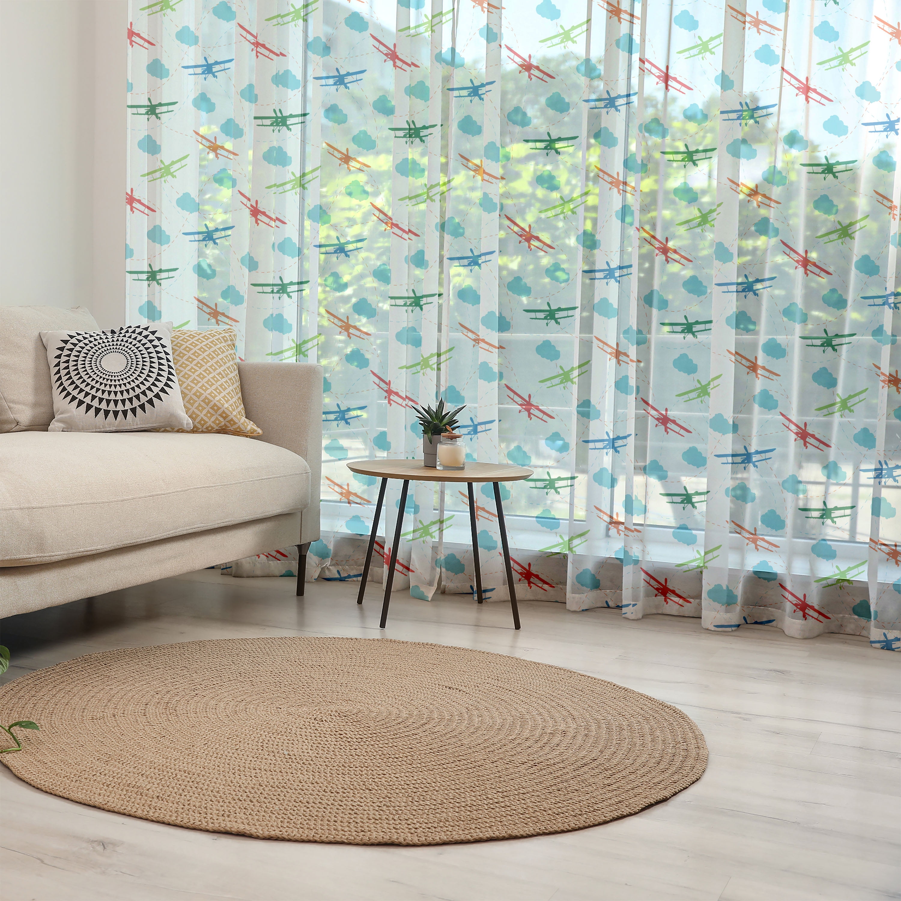 Airplane Tulle Curtains with Rod Pocket, Travel Around the World Theme ...