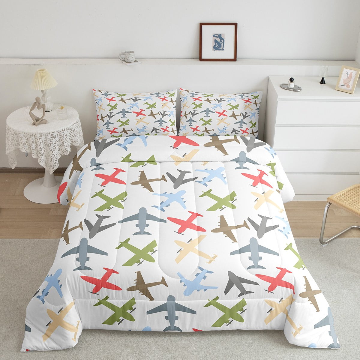 Airplane Twin Size Bedding for Kids Cartoon Aircraft Print Bedding ...