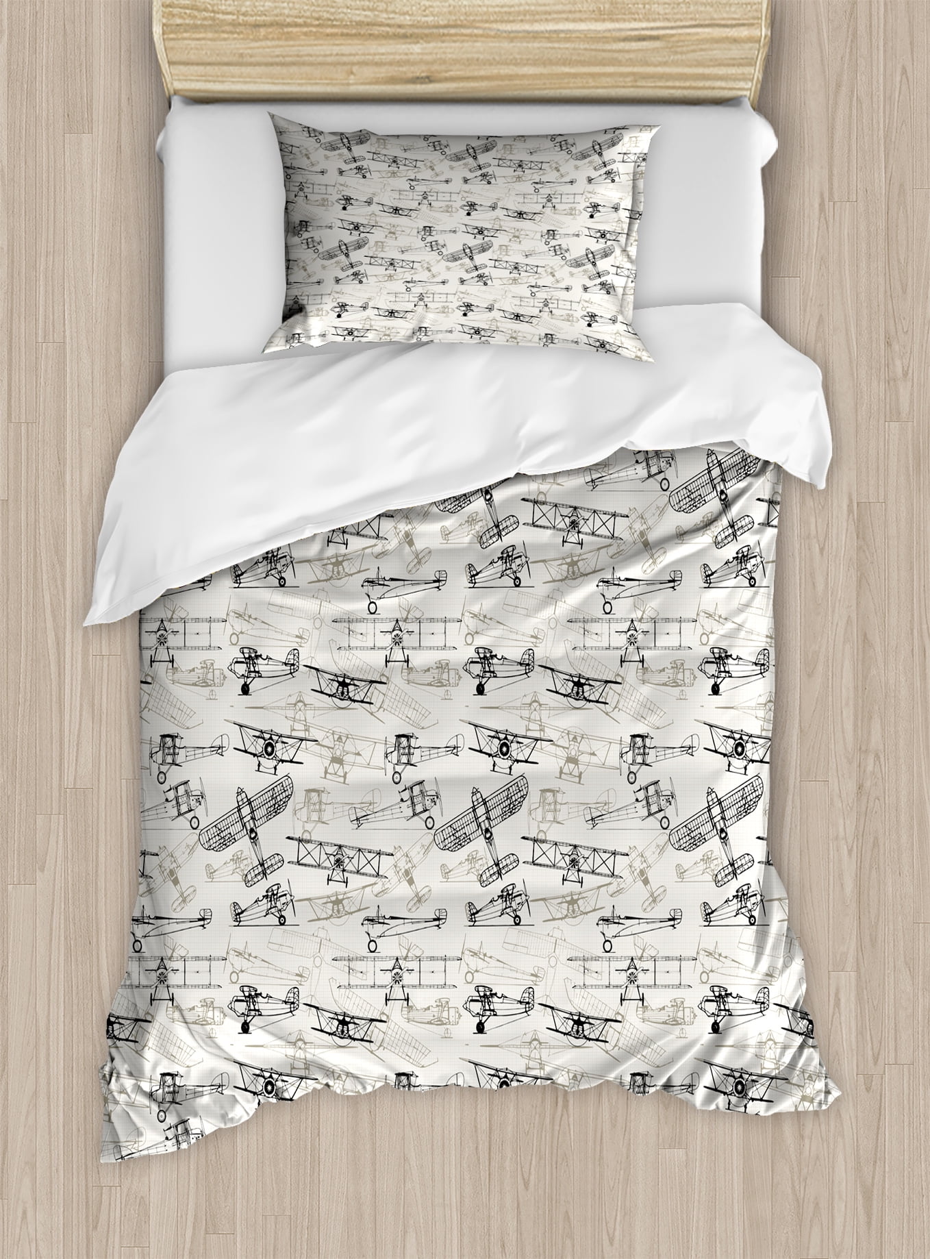 Airplane Twin Size Duvet Cover Set, Old Fashioned Military Air Force ...