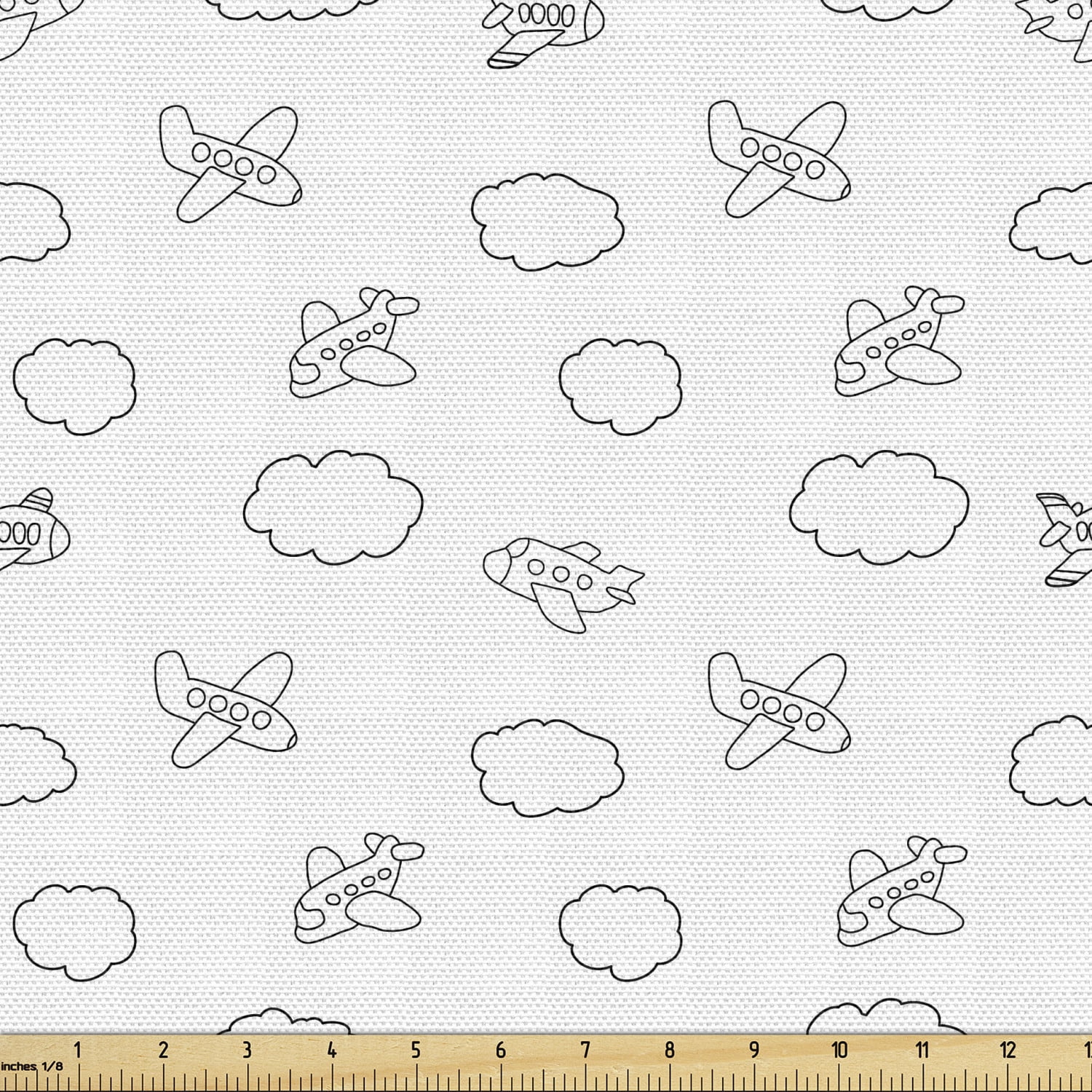 Ambesonne Airplane Fabric by the Yard Upholstery, Puffy Clouds, 10 ...