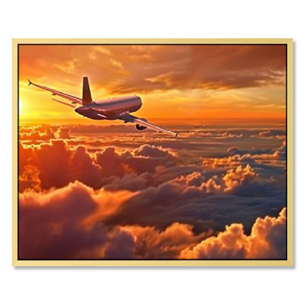 Airplane Wall Art Canvas Aircraft at Sunset Picture Painting Plane in ...