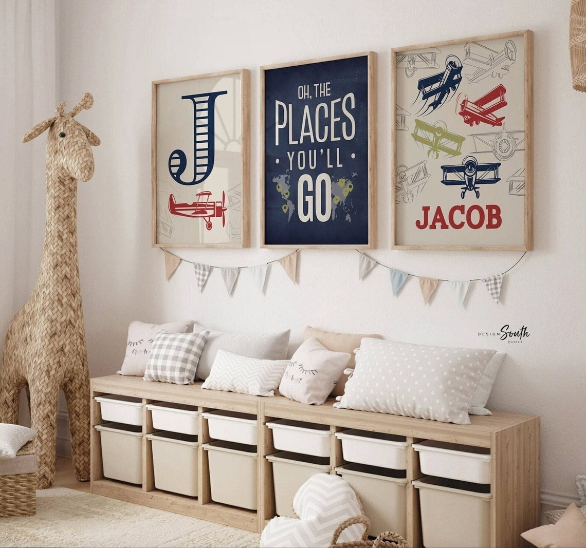 Airplane Wall Art Print, Transportation Flight Theme Boys Nursery Room ...
