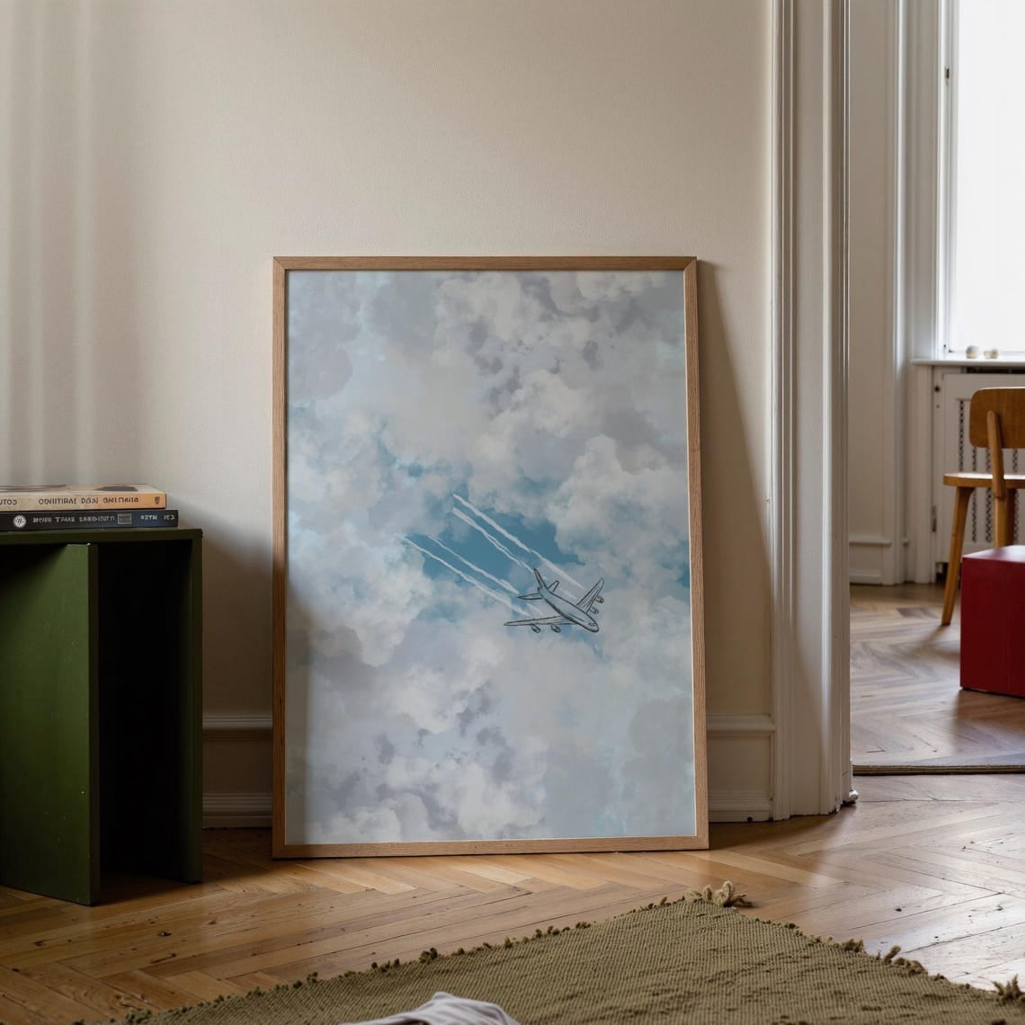 Airplane Wall Art Travel Decor For Explorers Cloud Sky Illustration ...