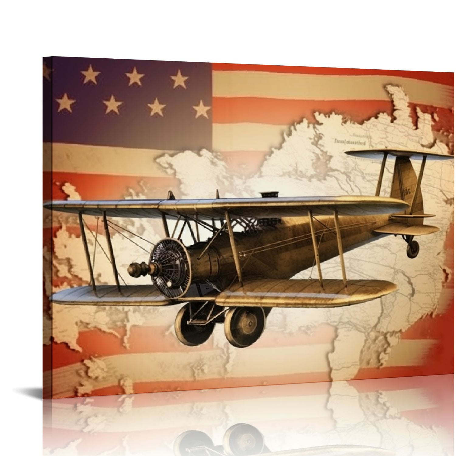 Airplane Wall Decals, Flag Canvas Print, Biplane Wall Decor, Patriotic ...