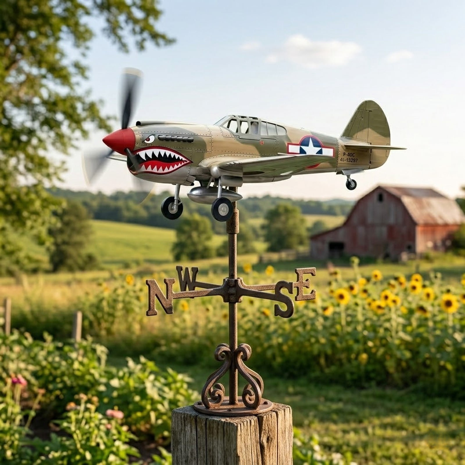 Airplane Wind Spinner Metal Garden Stake, Shark Mouth Warplane Garden ...