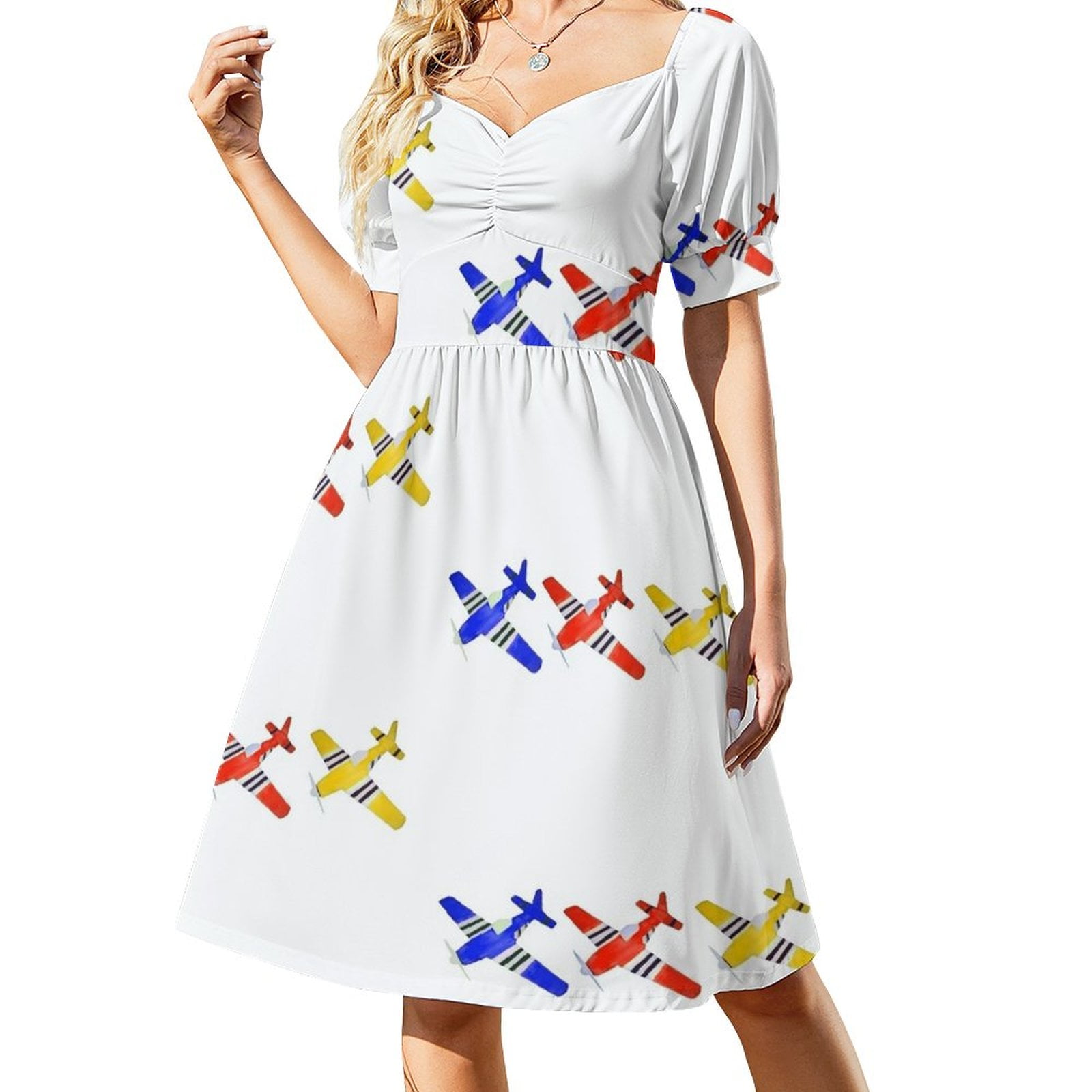 Airplane blue red yellow Sleeveless Dress Women long dress long sleeve ...