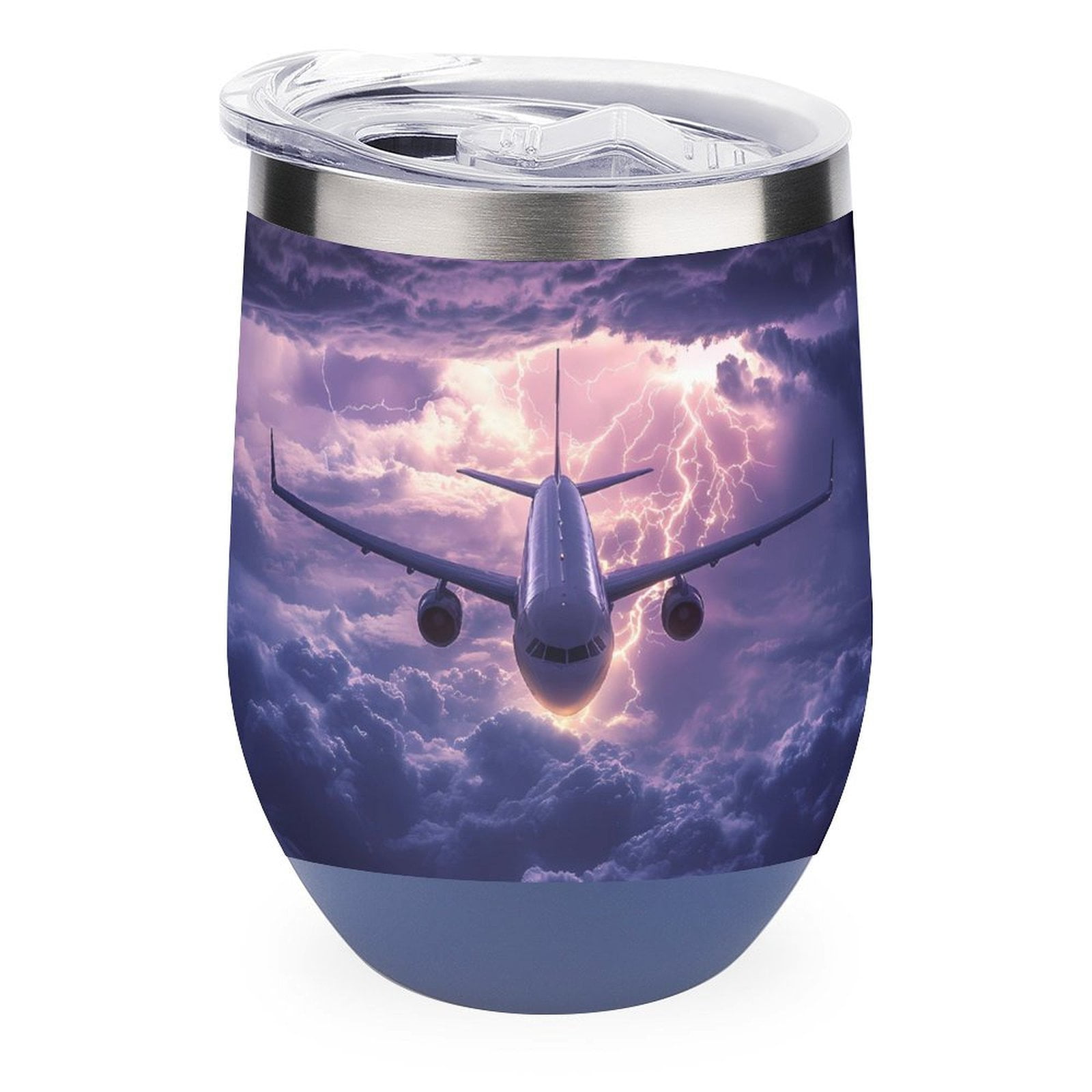 Airplane in Storm And Lightning 12oz Wine Tumbler with lid Stainless ...