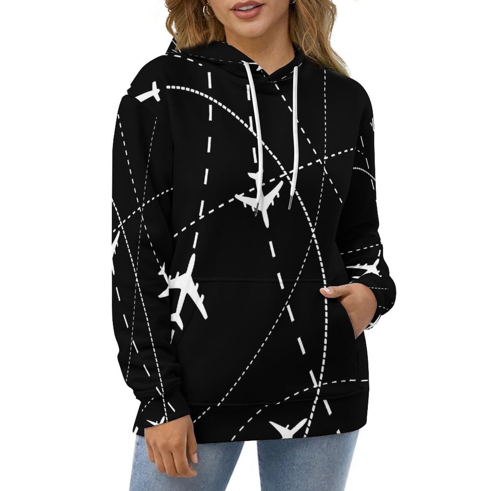 Airplanes Background With Trajectory Oversized Hoodies For Woman ...