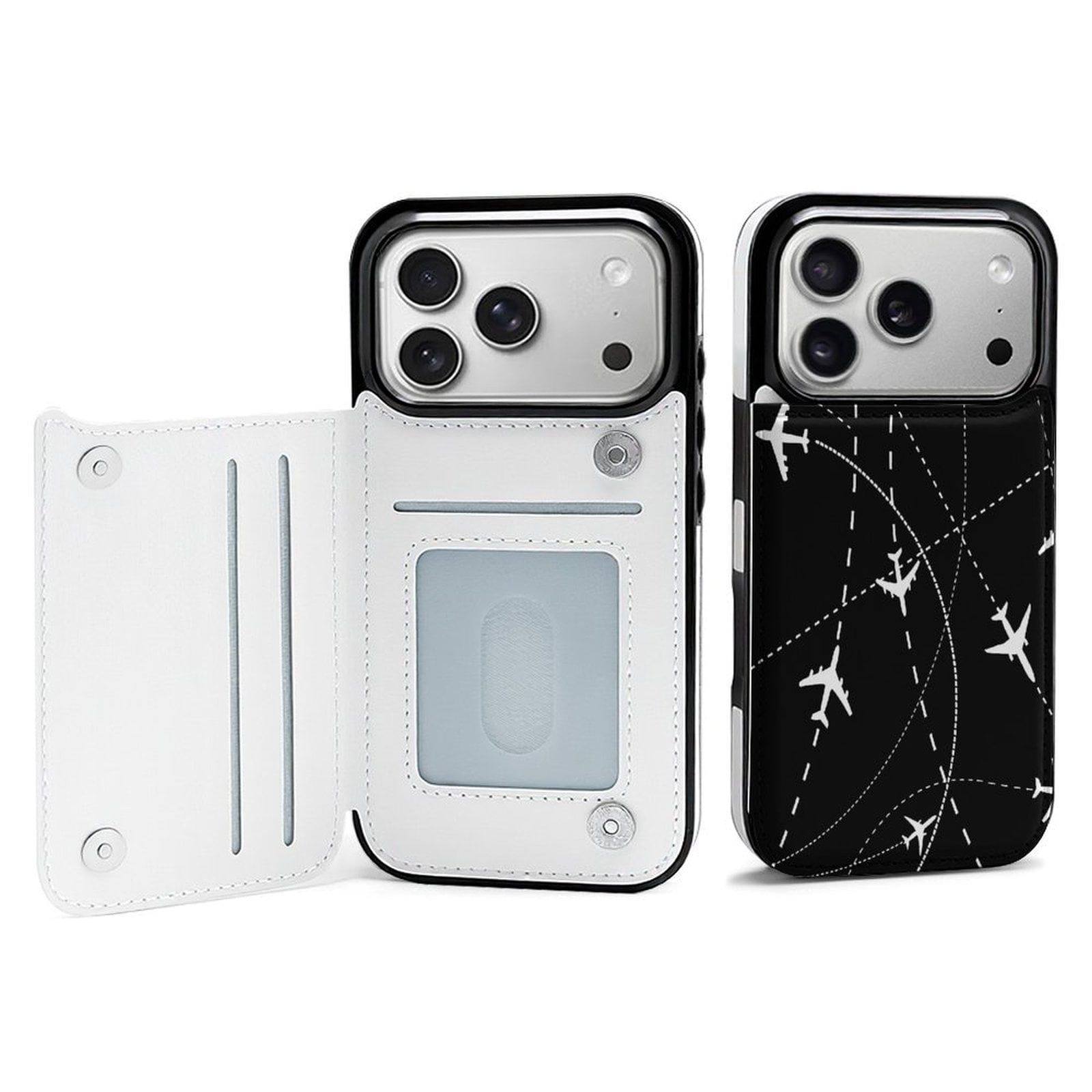 Airplanes Background with Trajectory Leather Wallet Case for iPhone 17 Pro Max Wallet Case Card ...